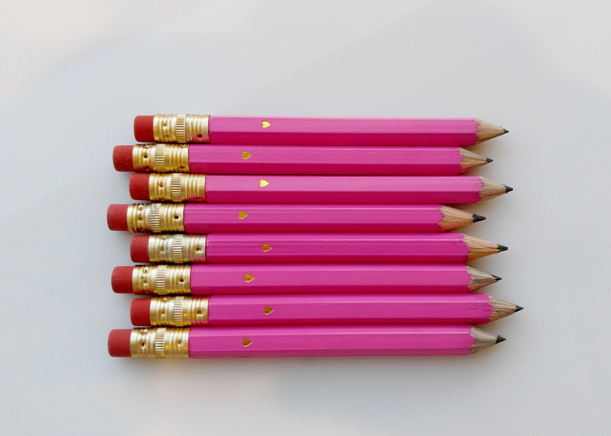Hot Pink Pencil Set Gold Foil Heart Mini Pencil Bachelorette Party Fav ...