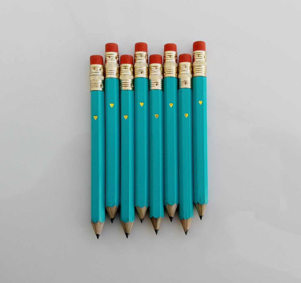 Teal Mini Pencil Set Gold Heart Pencils Advice for Bride and Groom Wed ...