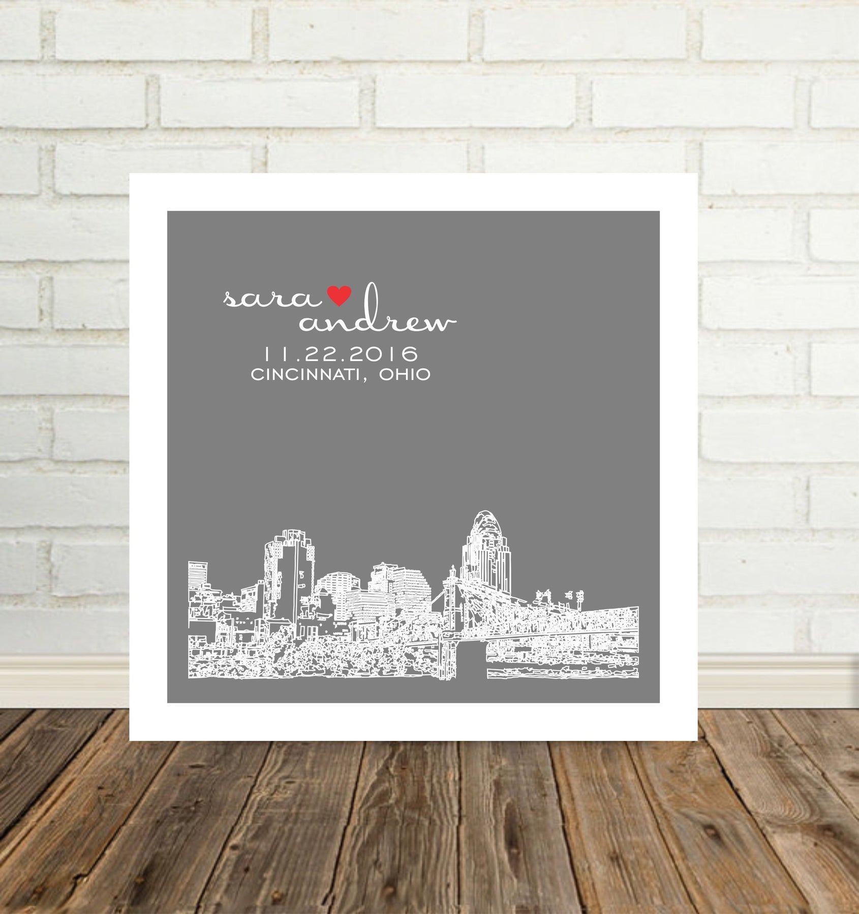 City Skyline Print Any Location Available Unique Engagement Gift for C ...
