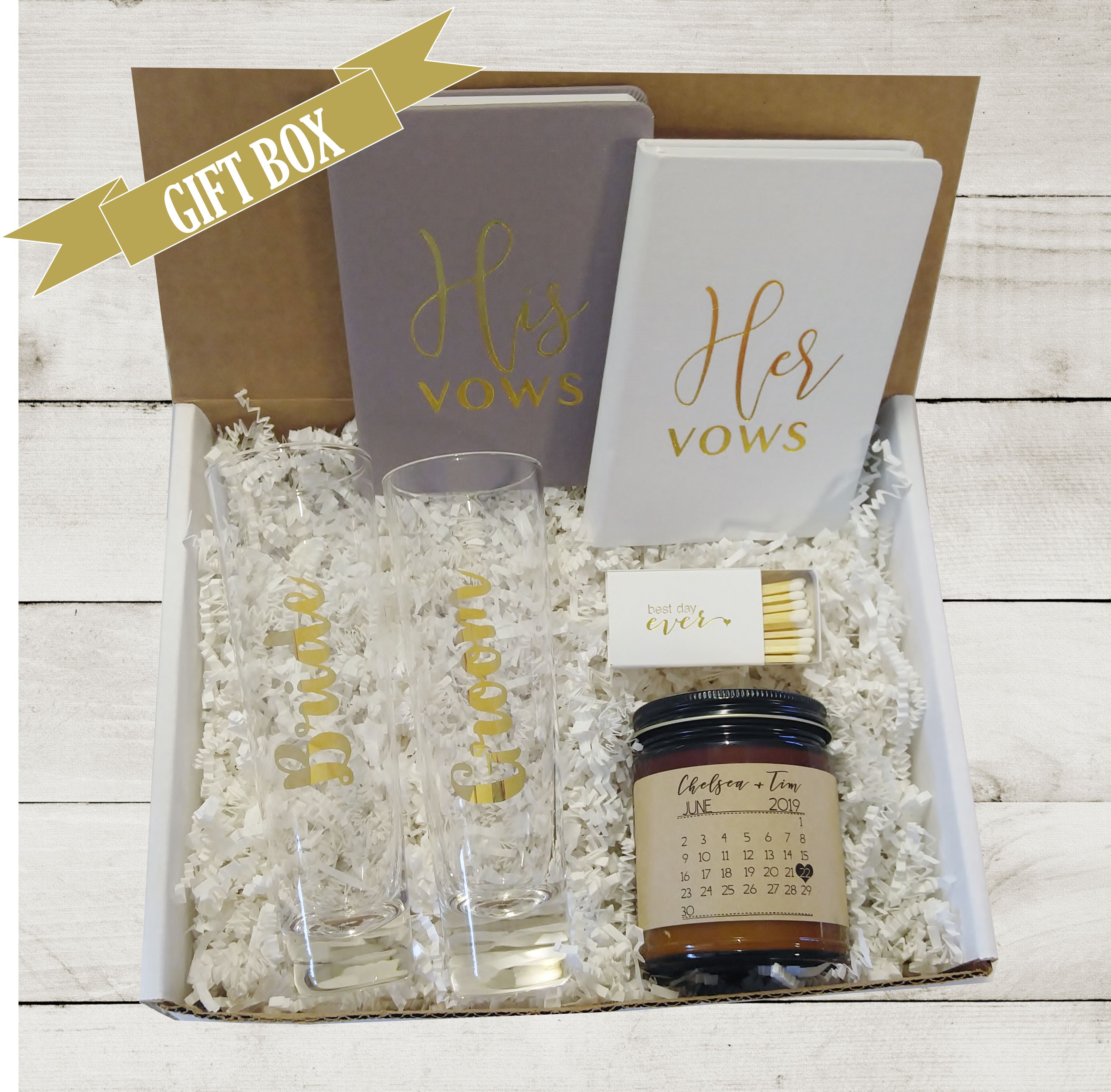 Engagement Gift Box for Bride His and Hers Vows Books Champagne Flutes ...